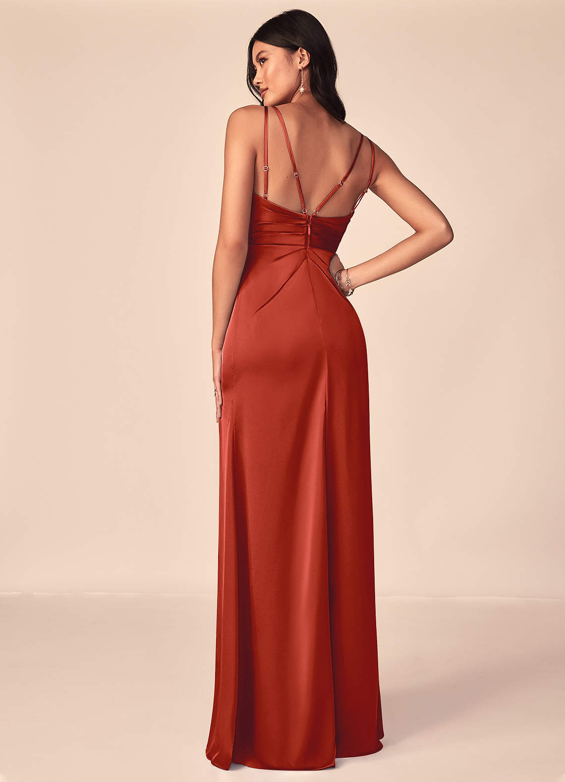 Rust Azazie Aqua Stretch Satin Dress Bridesmaid Dresses | Azazie