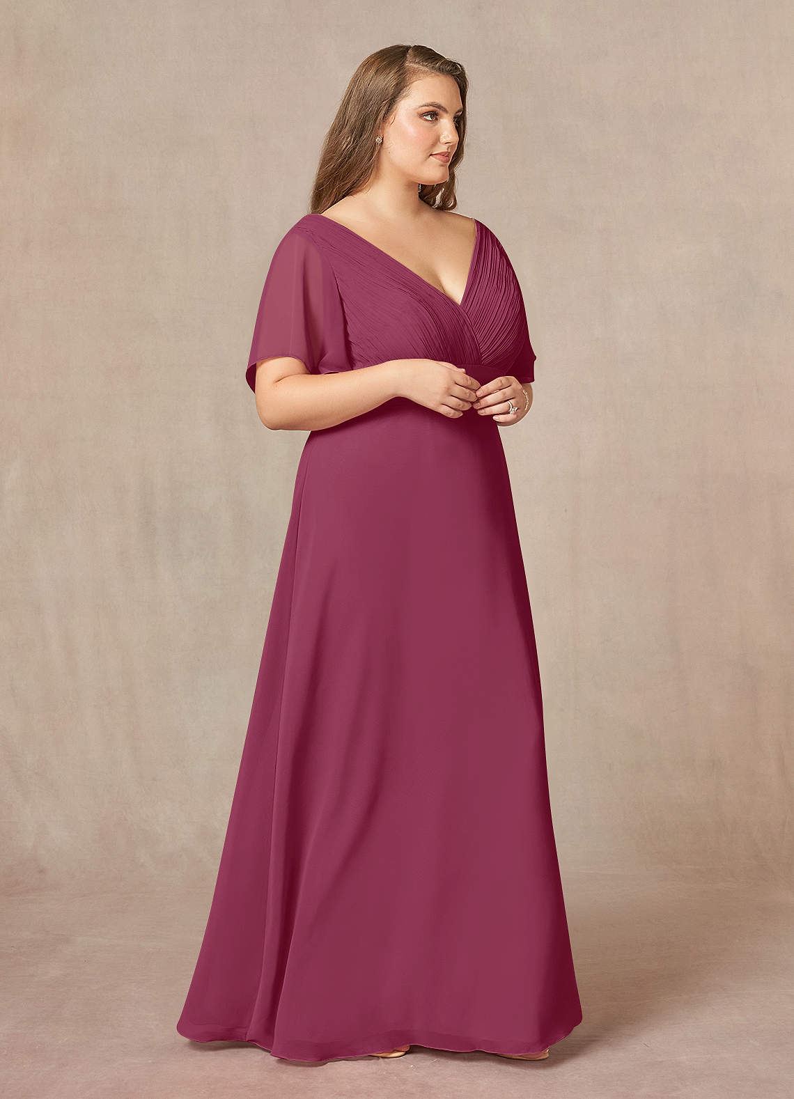 Mulberry Azazie Alessa A-Line V-Neck Pleated Chiffon Floor-Length Dress ...