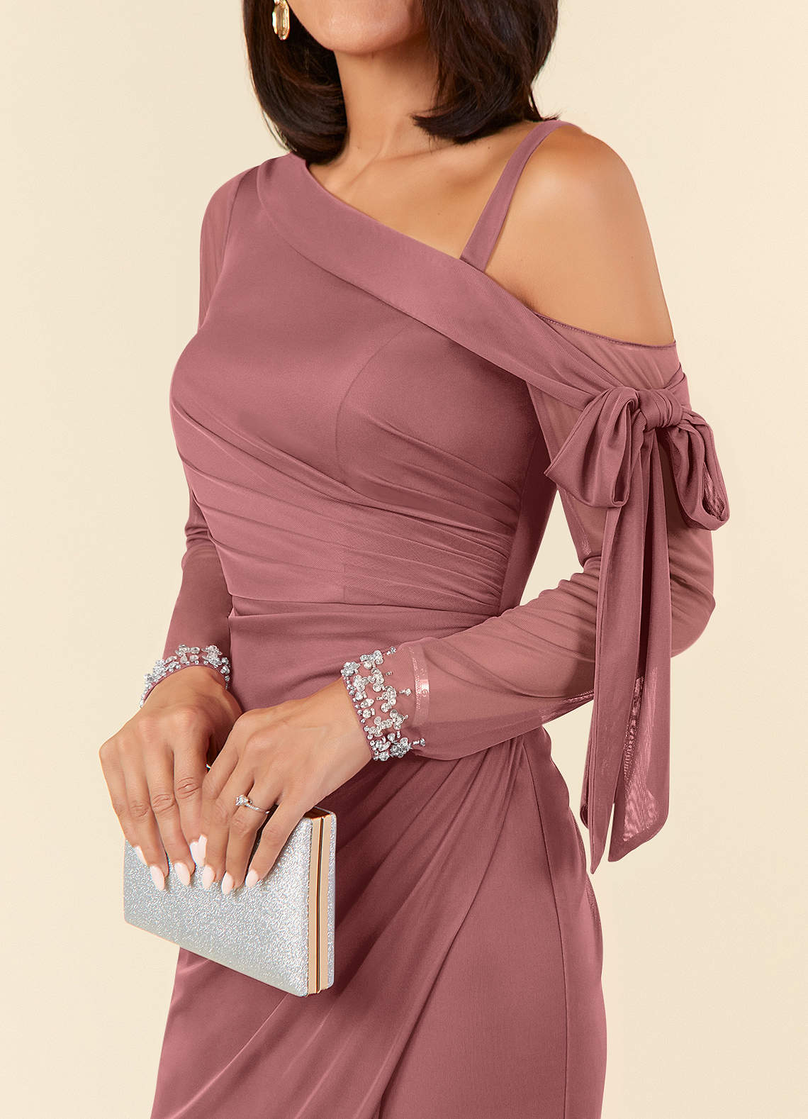 Azazie Marna Desert Rose Sheath One Shoulder Mesh Dress | Azazie