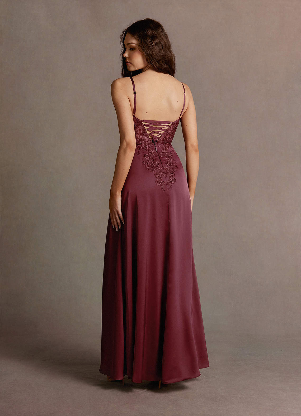 Shelby Wine Lace Up Back Maxi Dress | Azazie