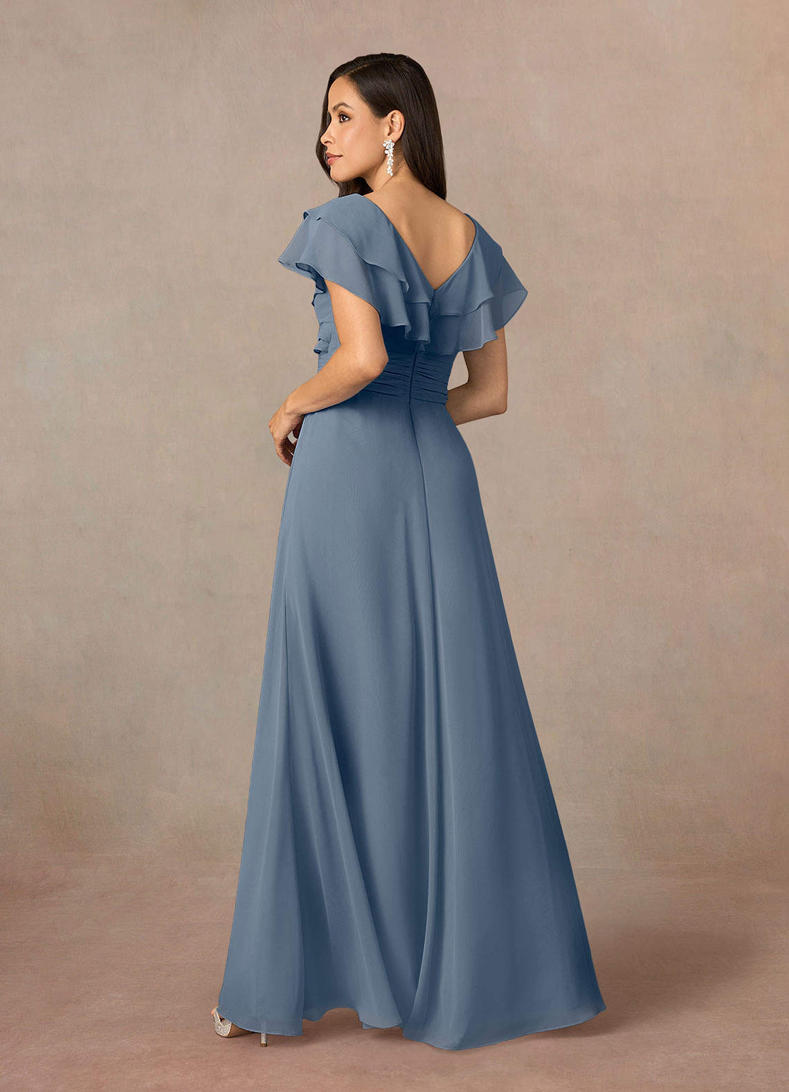 Azazie Snapdragon Twilight A-Line V-Neck Ruched Chiffon Dress | Azazie