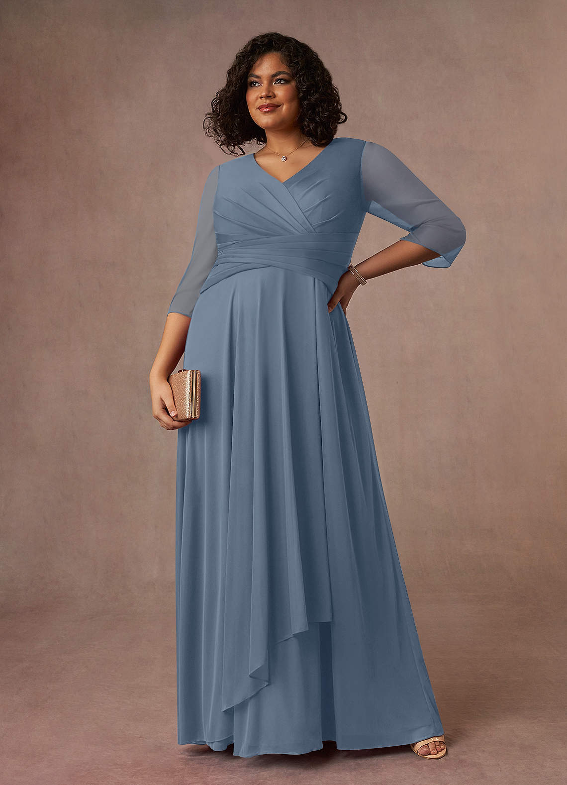 Azazie Annetta Twilight A-Line V-Neck Pleated Mesh Dress | Azazie
