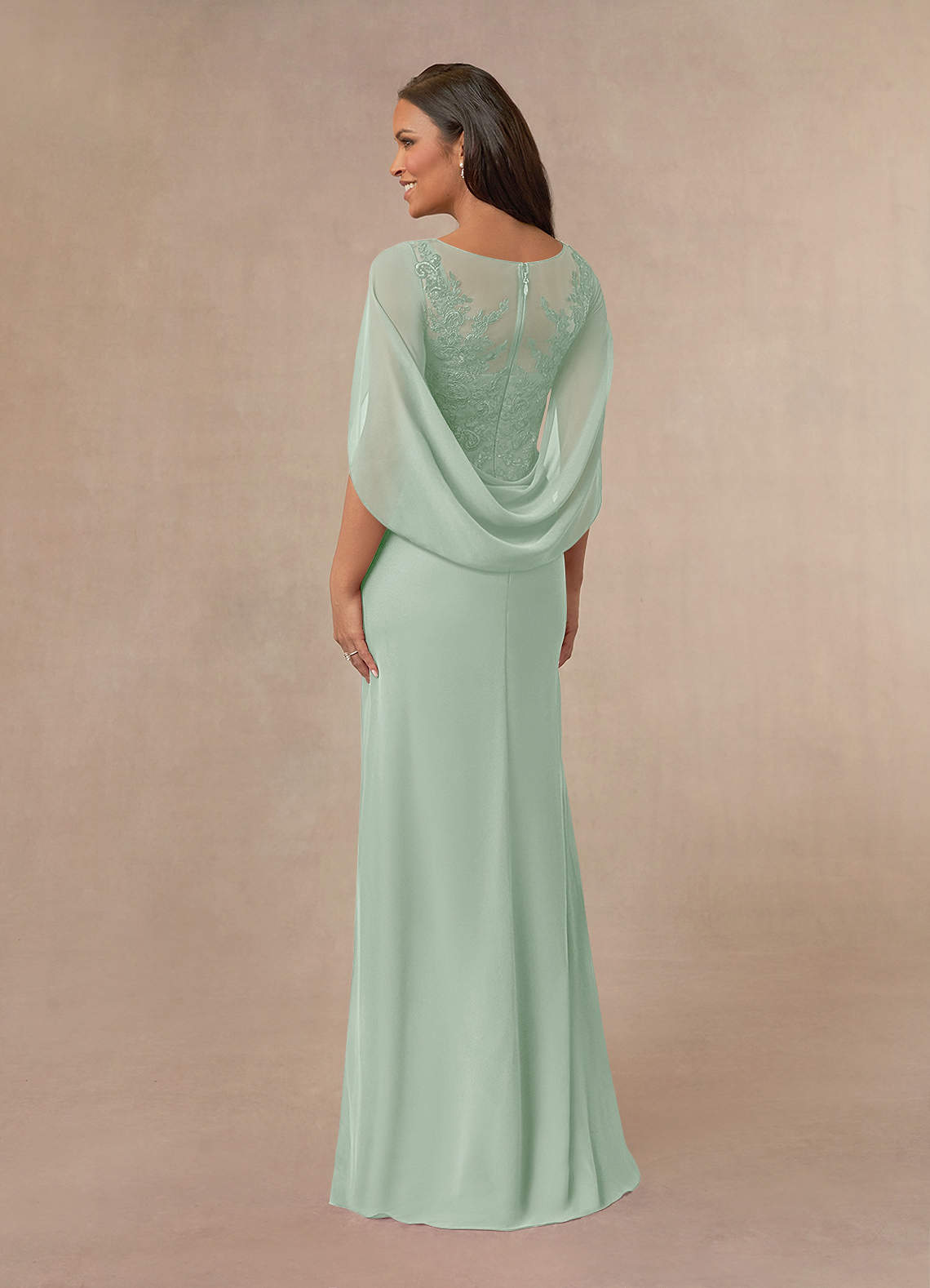 Azazie Hera Agave A-Line Lace Capelet Chiffon Dress | Azazie