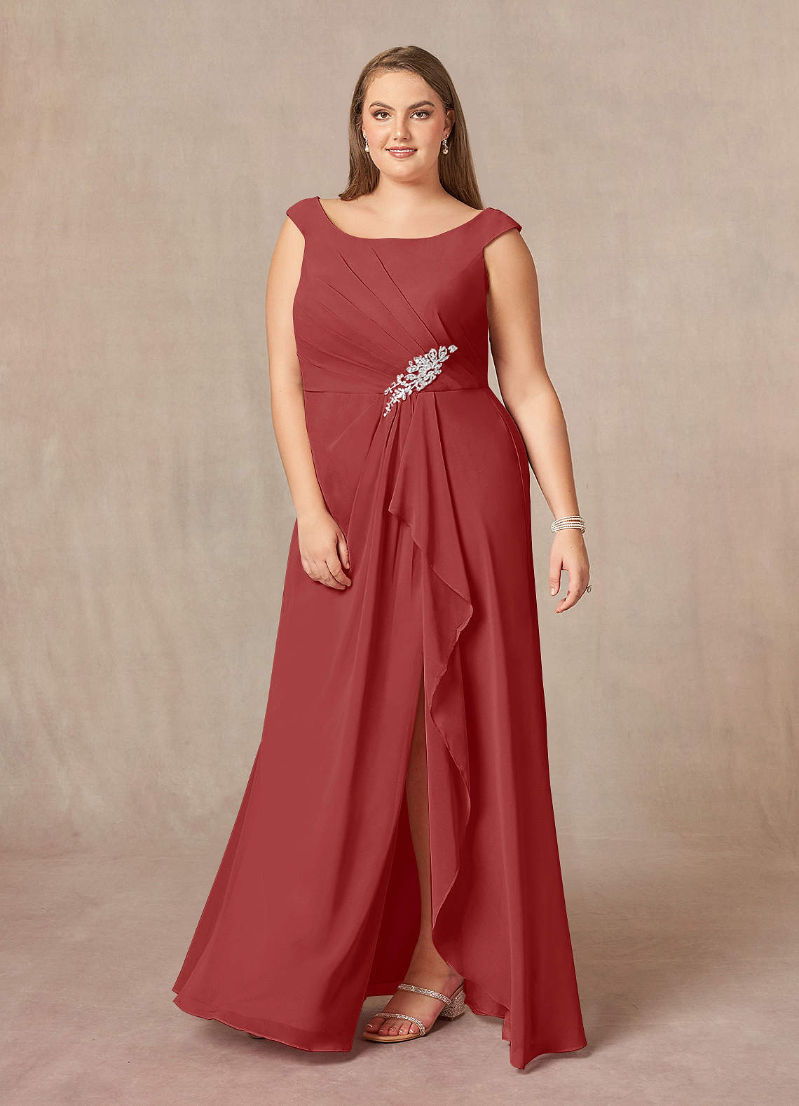 Azazie Yarrow Rust A-Line Pleated Chiffon Dress Mother of the Bride ...