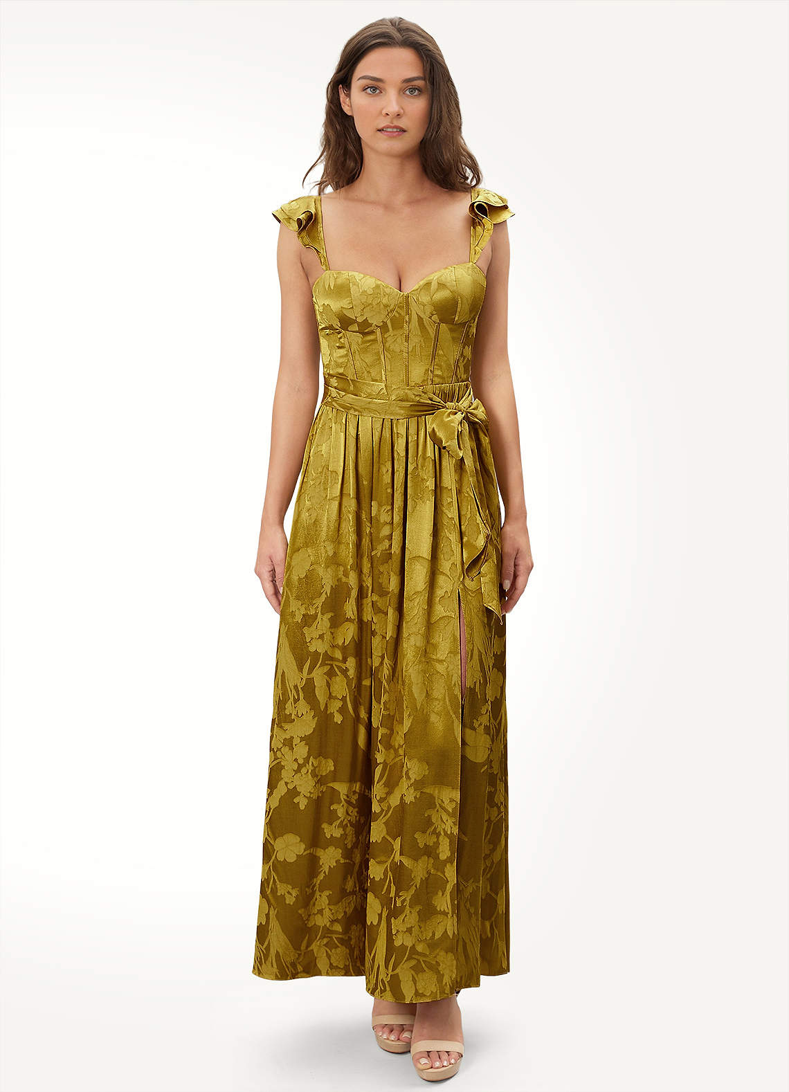 Stasey Chartreuse Jacquard Maxi Dress | Azazie