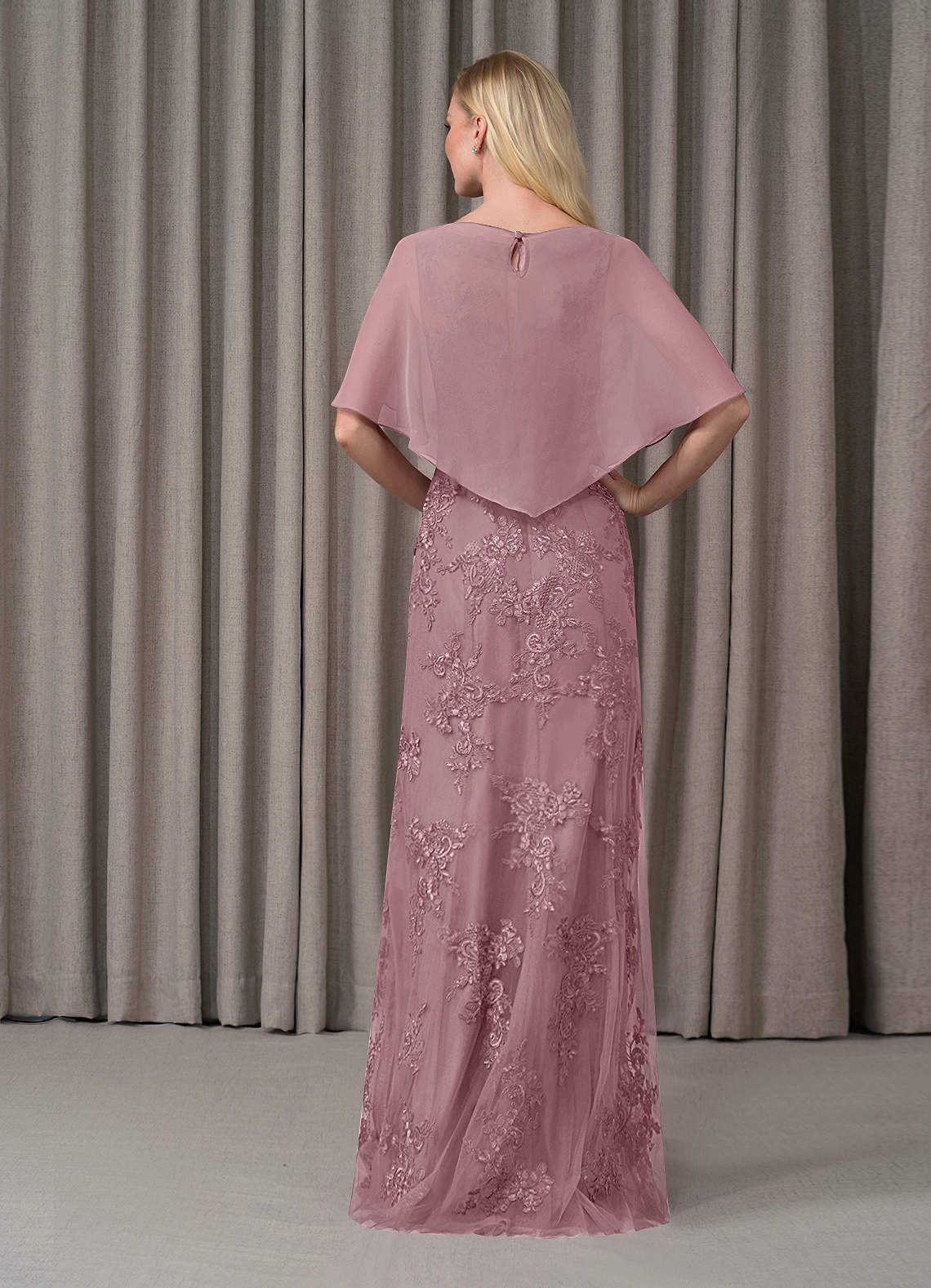 Dusty Rose Azazie Whilhelmina Mermaid Lace Chiffon Floor-Length Dress ...