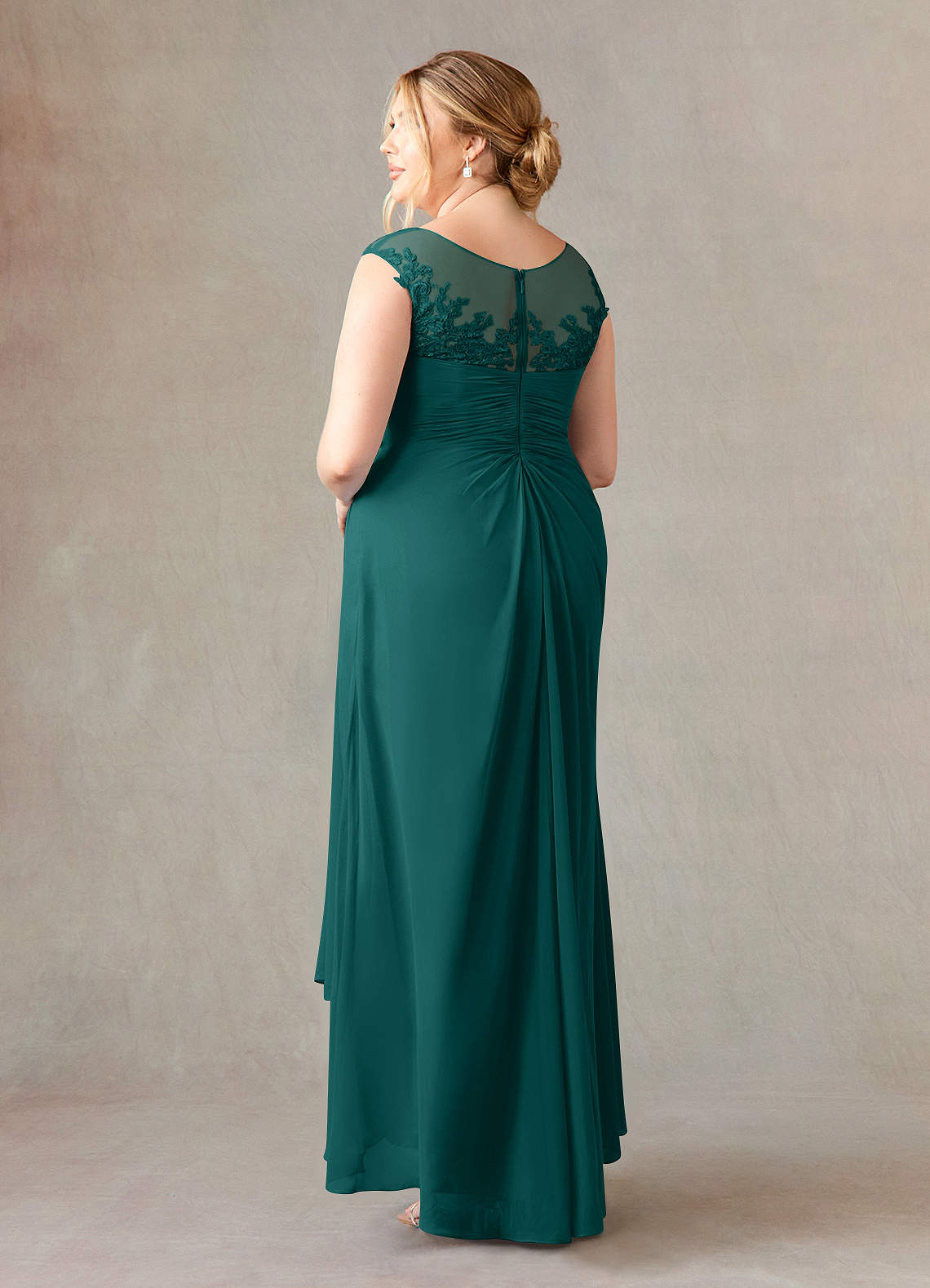 Peacock Azazie Endora A-Line Scoop Lace Chiffon Asymmetrical Dress | Azazie