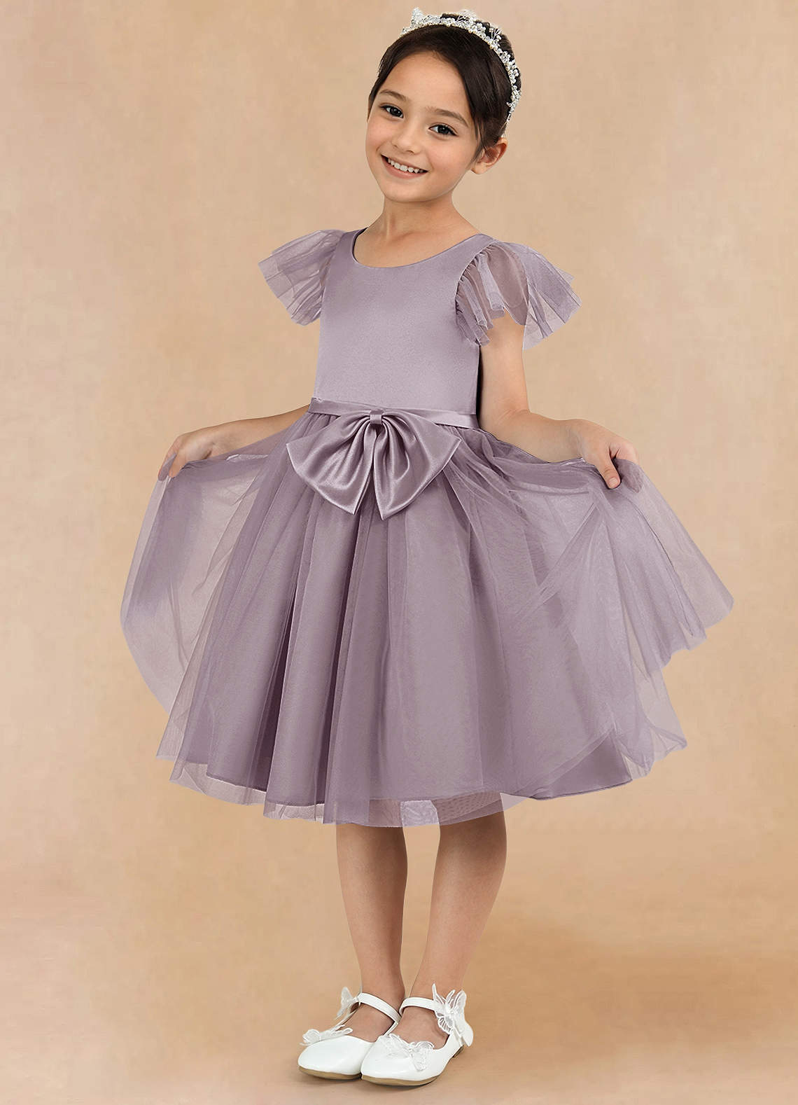 Dusk Azazie Midna Dusk A-Line with Sleeves Tulle Dress | Azazie