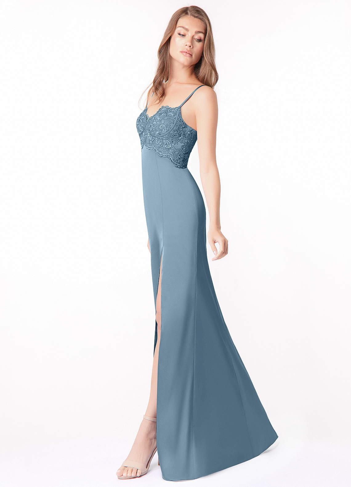 Dusty Blue Azazie Keyara Bridesmaid Dresses | Azazie