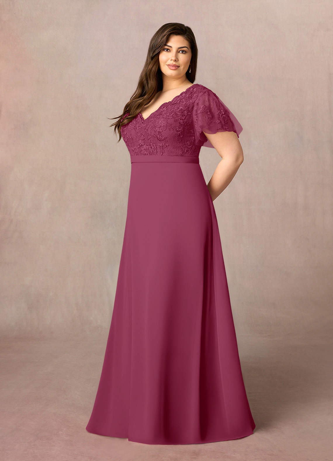 Azazie Singer Mulberry A-Line V-Neck Lace Chiffon Dress | Azazie