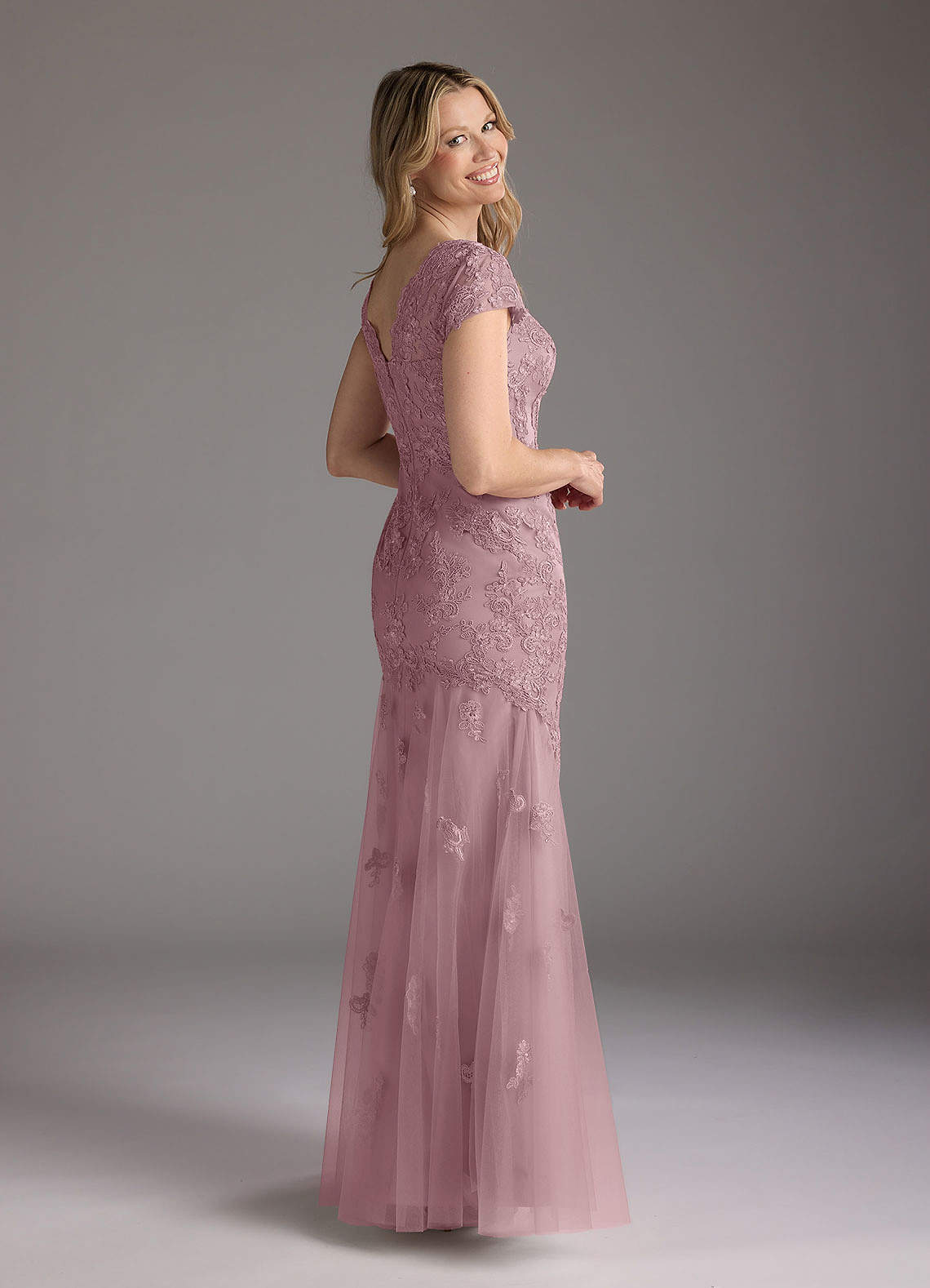 Azazie Marbella Dusty Rose Mermaid Queen Anne Sequins Lace Dress | Azazie