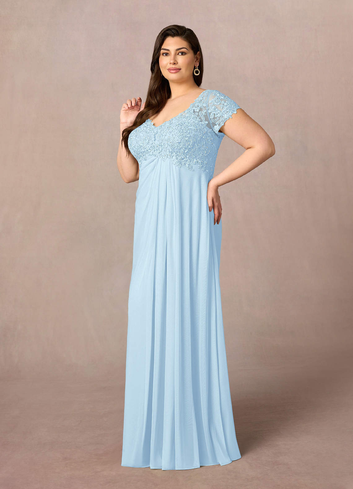 Sky Blue Azazie Macy A-Line V-Neck Sequin Lace Lace Floor-Length Dress ...
