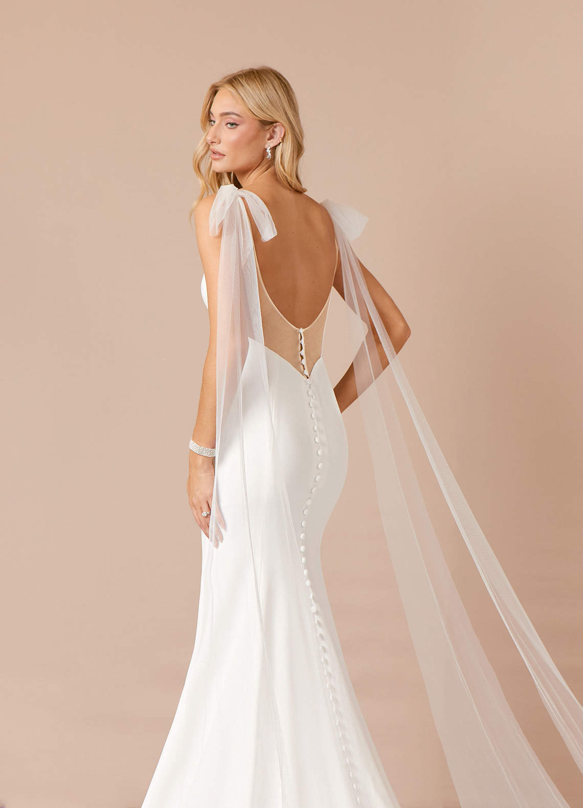 Azazie Sharen Diamond White Champagne Mermaid Stretch Crepe Dress | Azazie