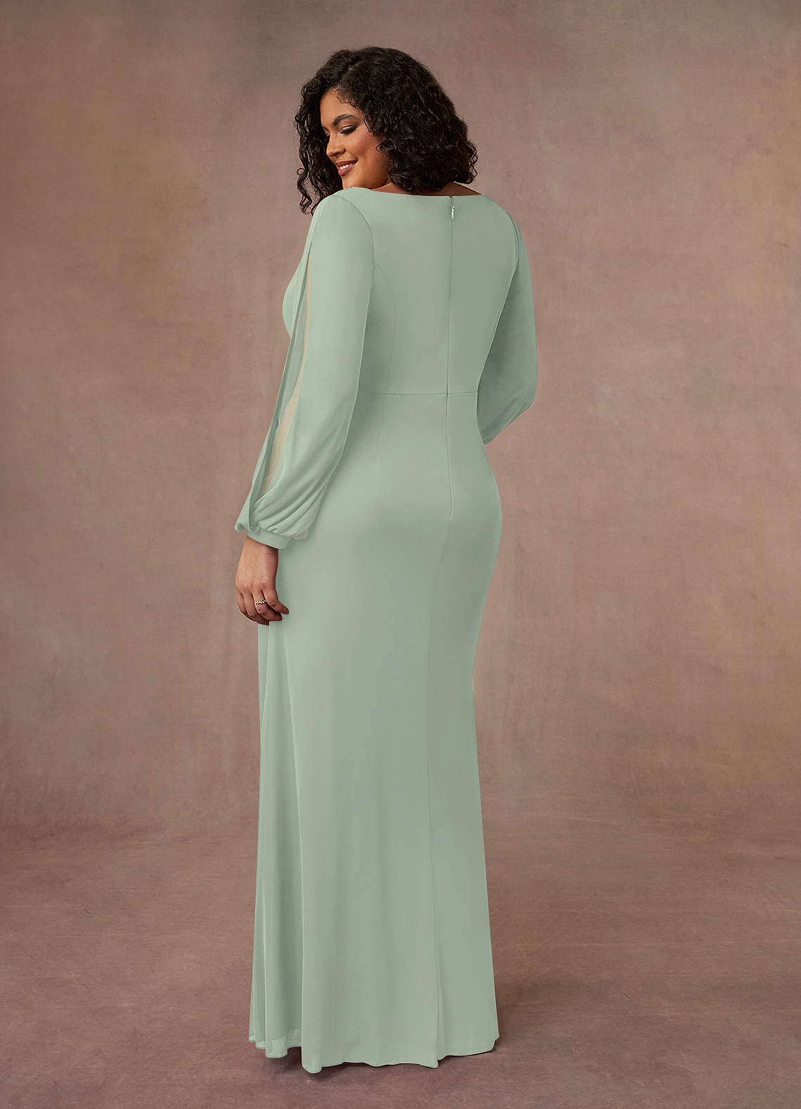 Dusty Sage Azazie Satasha A-Line Cowl Neckline Lace Mesh Floor-Length ...