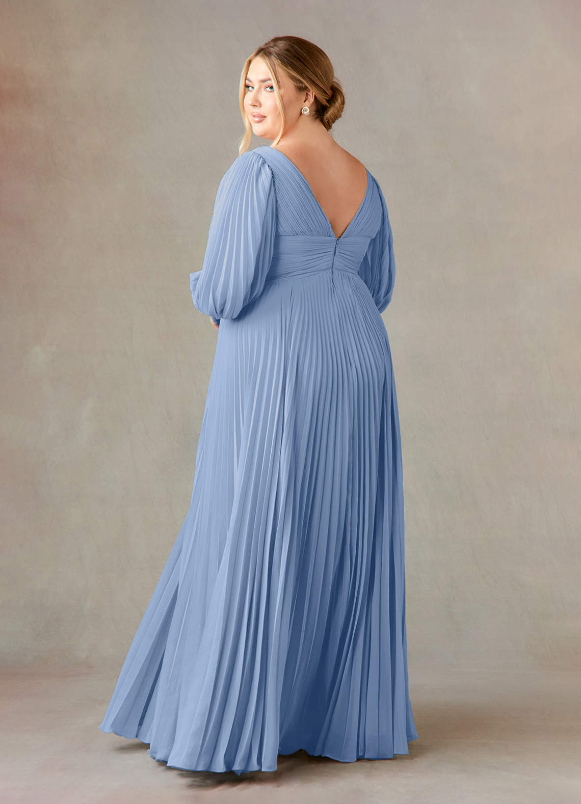 Steel Blue Azazie Zahara Steel Blue A-Line V-Neck Pleated Chiffon Dress ...
