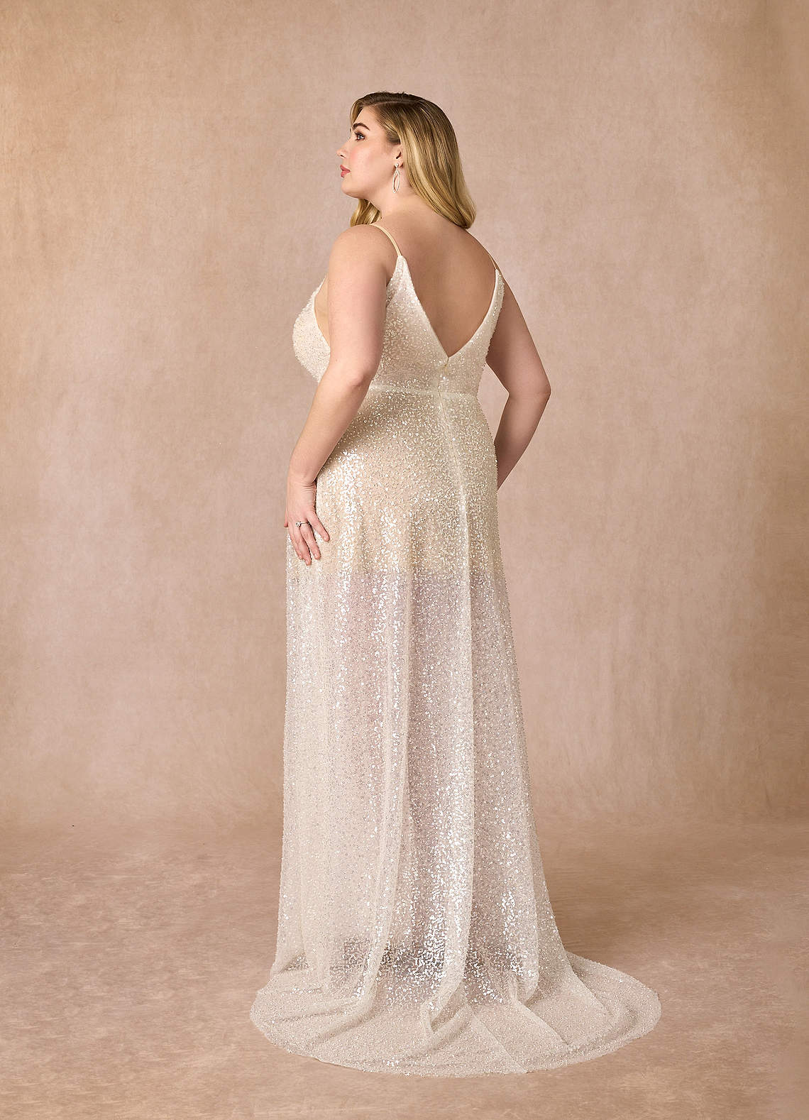 Diamond White/Champagne Platinum A-Line V-Neck Sequins Sequins Court ...