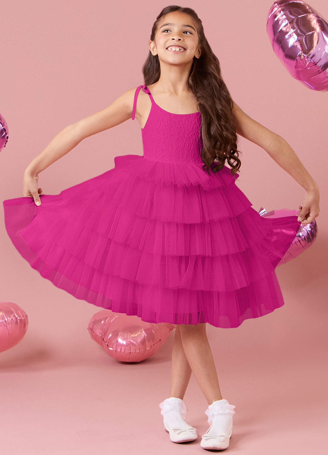 Fuchsia Barbie ♥ Azazie Scoop Bow Strap Lace Tulle Tier A-Line Dress ...