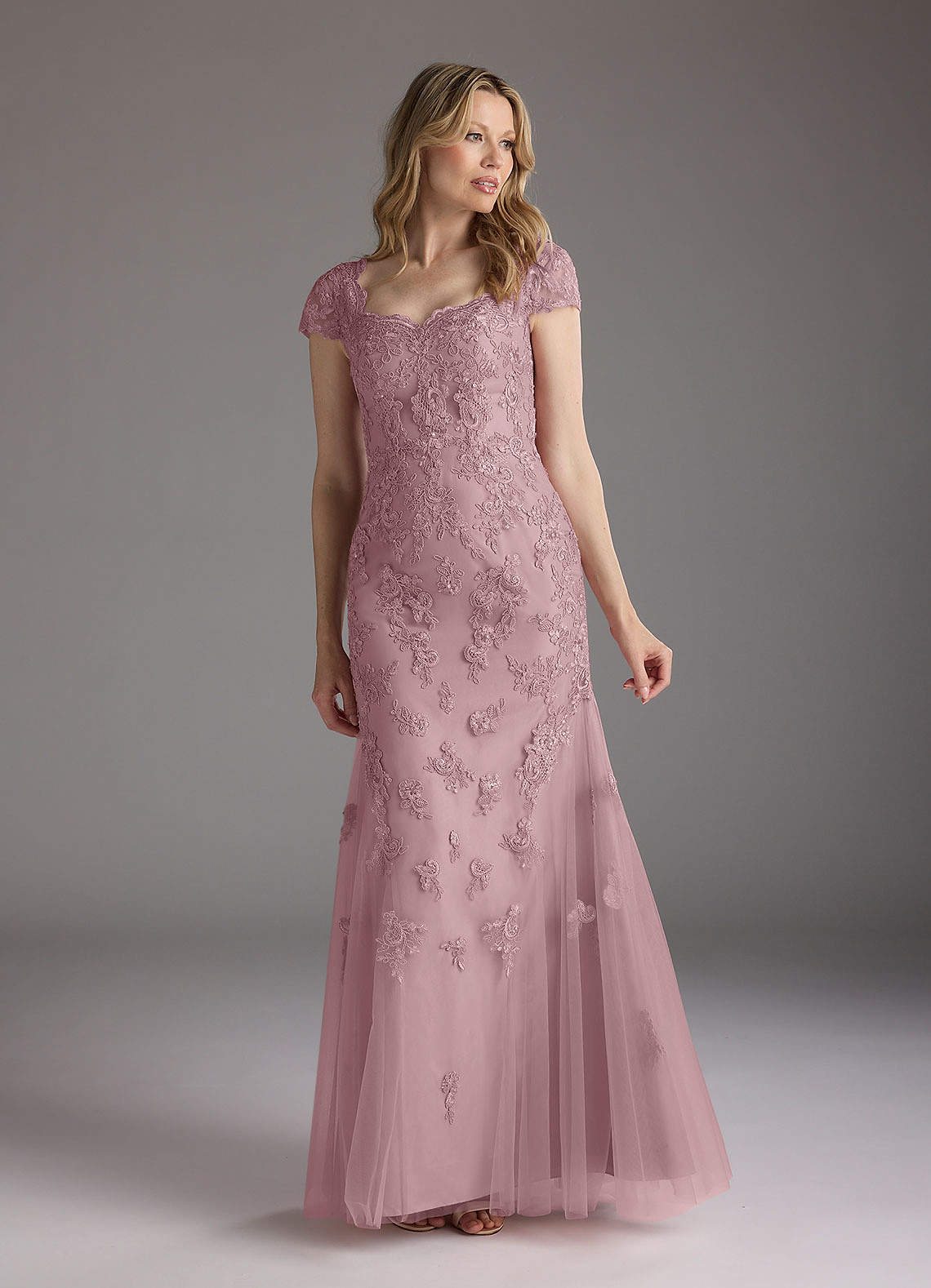 Azazie Marbella Dusty Rose Mermaid Queen Anne Sequins Lace Dress | Azazie