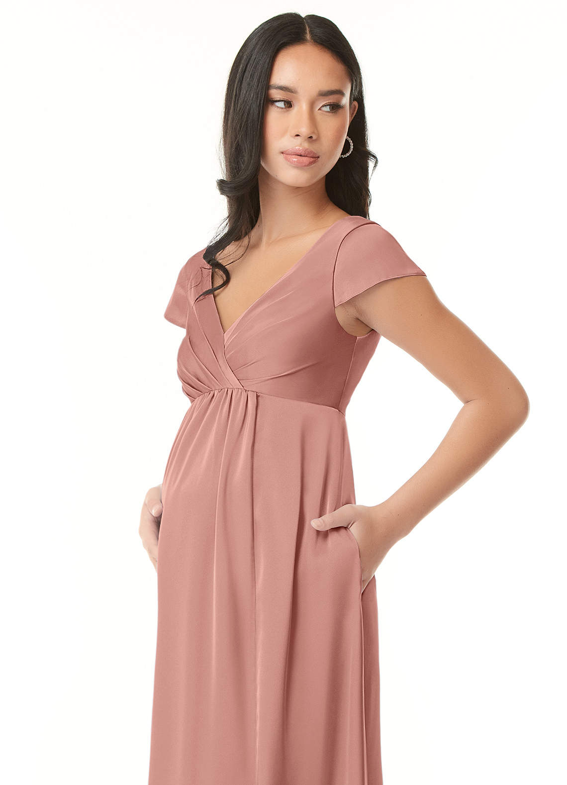 Azazie Allessia Stretch Satin Dress Rosette Maternity Bridesmaid ...