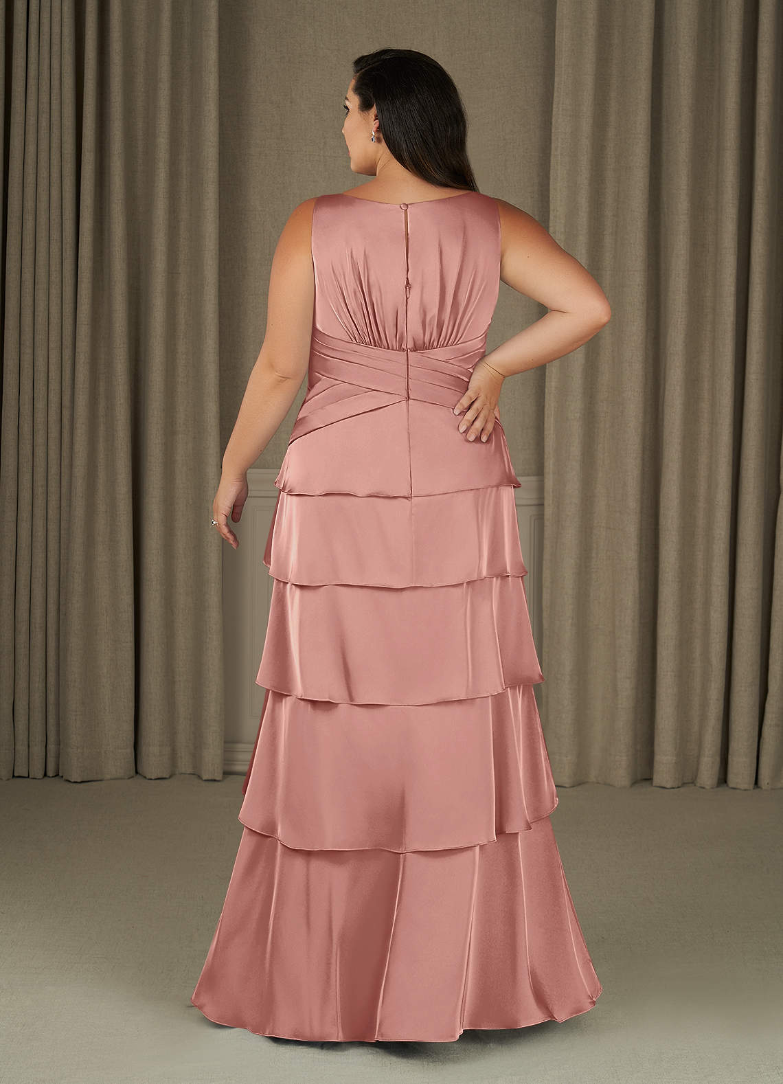 Azazie Viola Rosette A-Line Pleated Stretch Satin Dress | Azazie