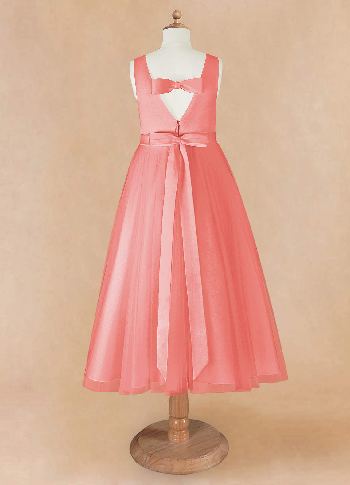 Coral Azazie Marlee A-Line Pleated Matte Satin Tea-Length Dress | Azazie