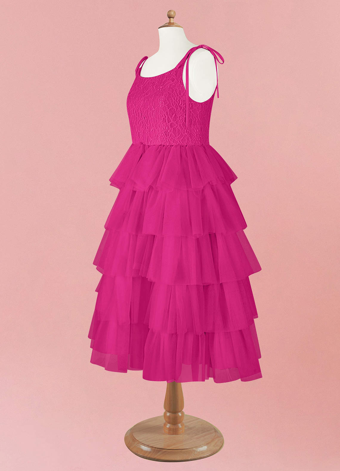 Fuchsia Barbie ♥ Azazie Scoop Bow Strap Lace Tulle Tier A-Line Dress ...