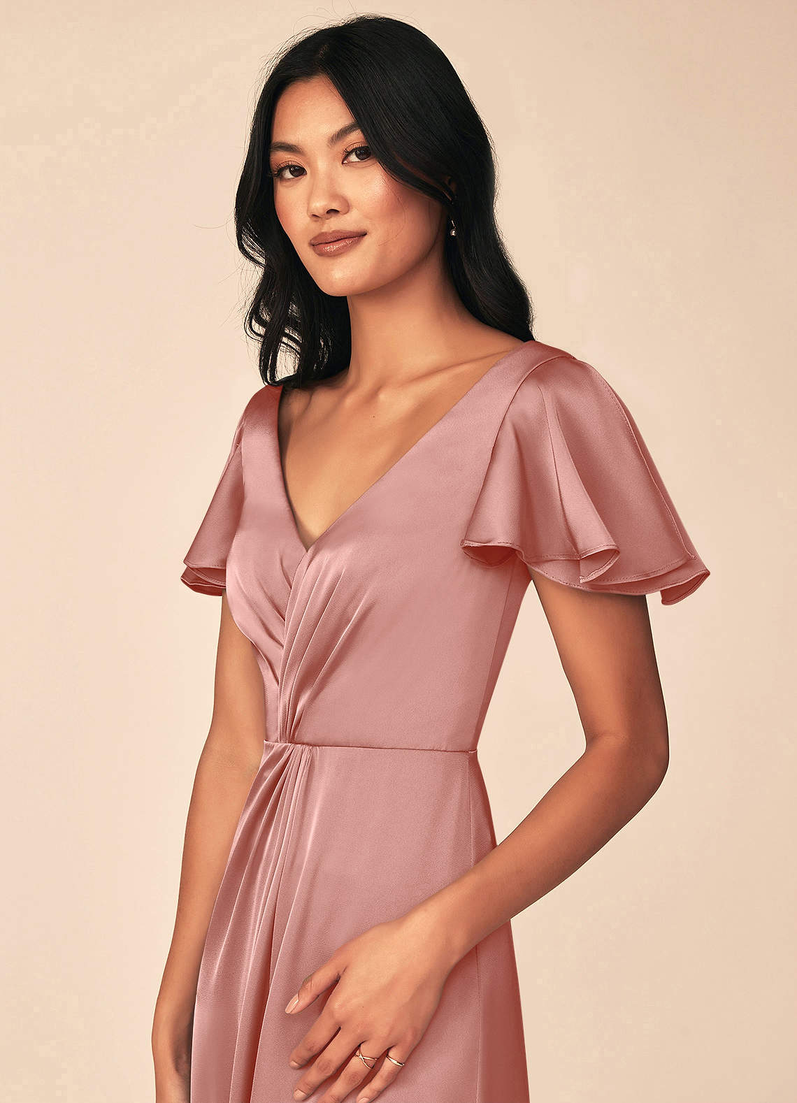 Azazie Soren Stretch Satin Dress Rosette Bridesmaid Dresses | Azazie