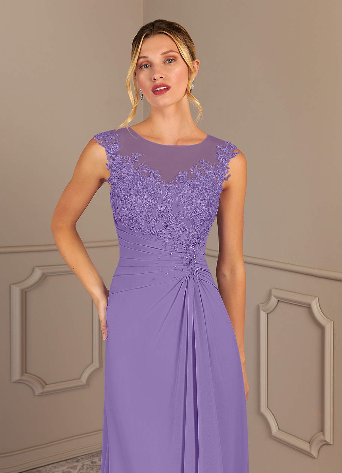 Tahiti Azazie Endora A-Line Scoop Lace Chiffon Asymmetrical Dress | Azazie