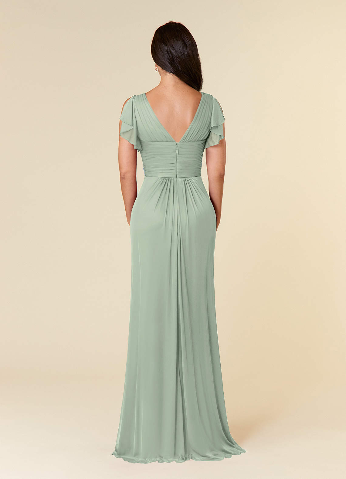 Dusty Sage Azazie Reneya A-Line Pleated Mesh Floor-Length Dress | Azazie