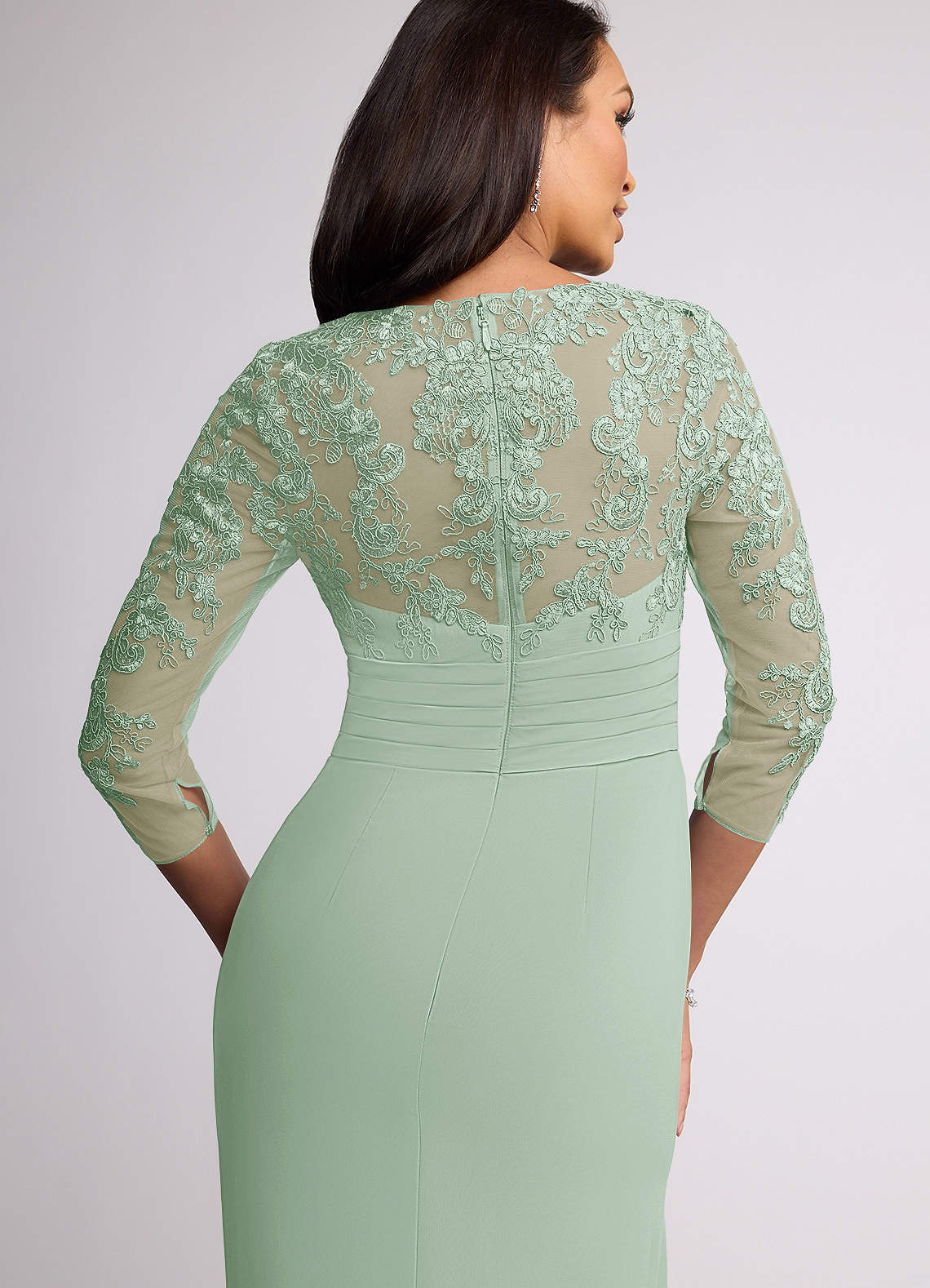 Azazie Joan Agave Sheath V-Neck Lace Chiffon Dress | Azazie