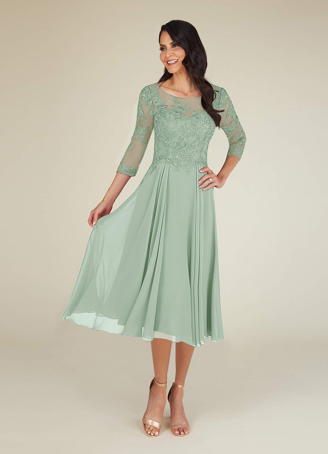 Agave Azazie Marge Agave A-Line Scoop Lace Chiffon Dress | Azazie