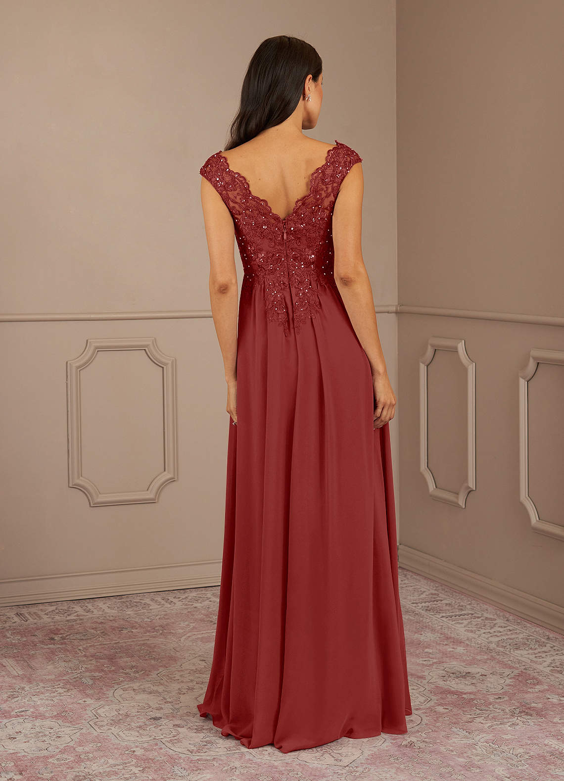 Rust Azazie Amethyst A-Line V-Neck Sequins Chiffon Floor-Length Dress ...