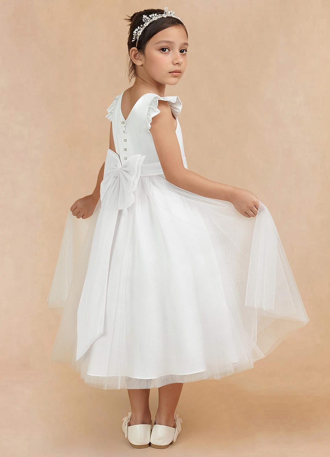 Ivory Azazie Hemi Ivory A-Line Bow Tulle Dress | Azazie