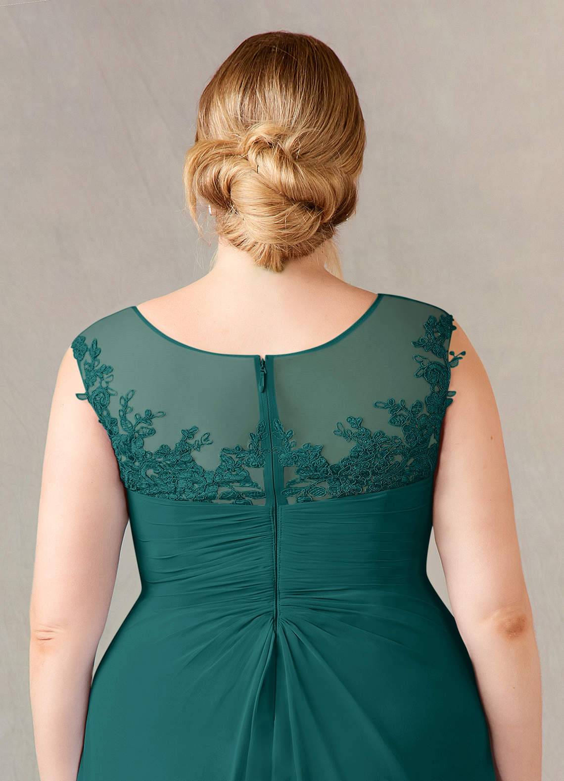 Peacock Azazie Endora A-Line Scoop Lace Chiffon Asymmetrical Dress | Azazie