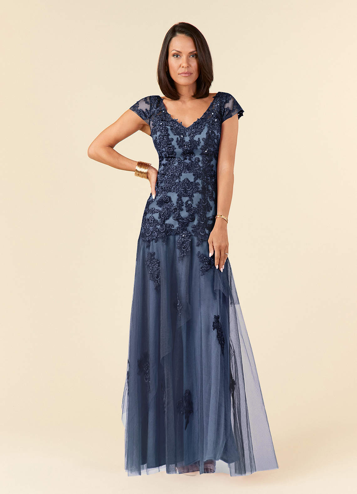 Dark Navy/Dusty Blue Azazie Romy Dark Navy Dusty Blue Mermaid V-Neck ...