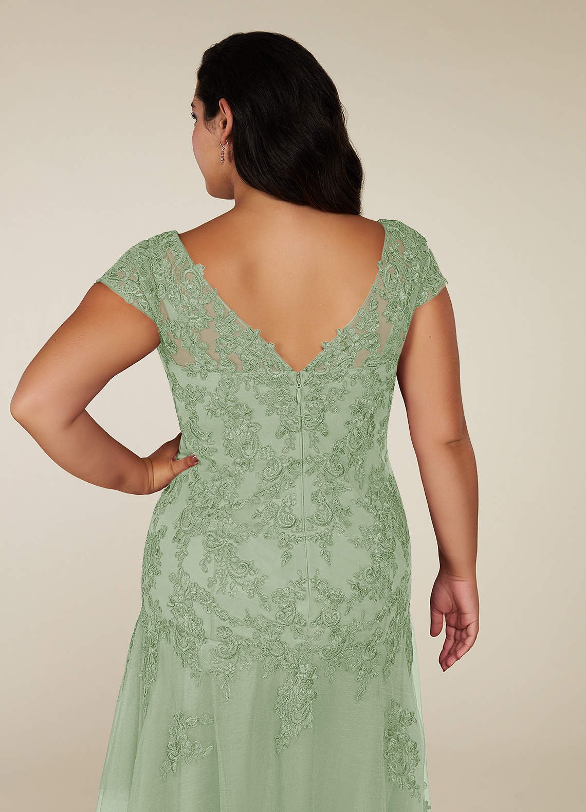 Dusty Sage Azazie Romy Mermaid V-Neck Sequins Tulle Floor-Length Dress ...