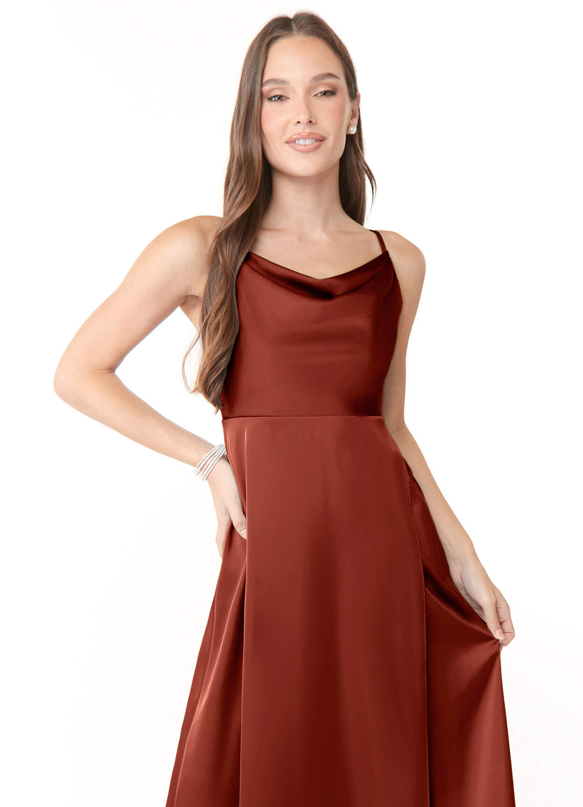 Azazie Naomie Stretch Satin Dress Terracotta Bridesmaid Dresses | Azazie