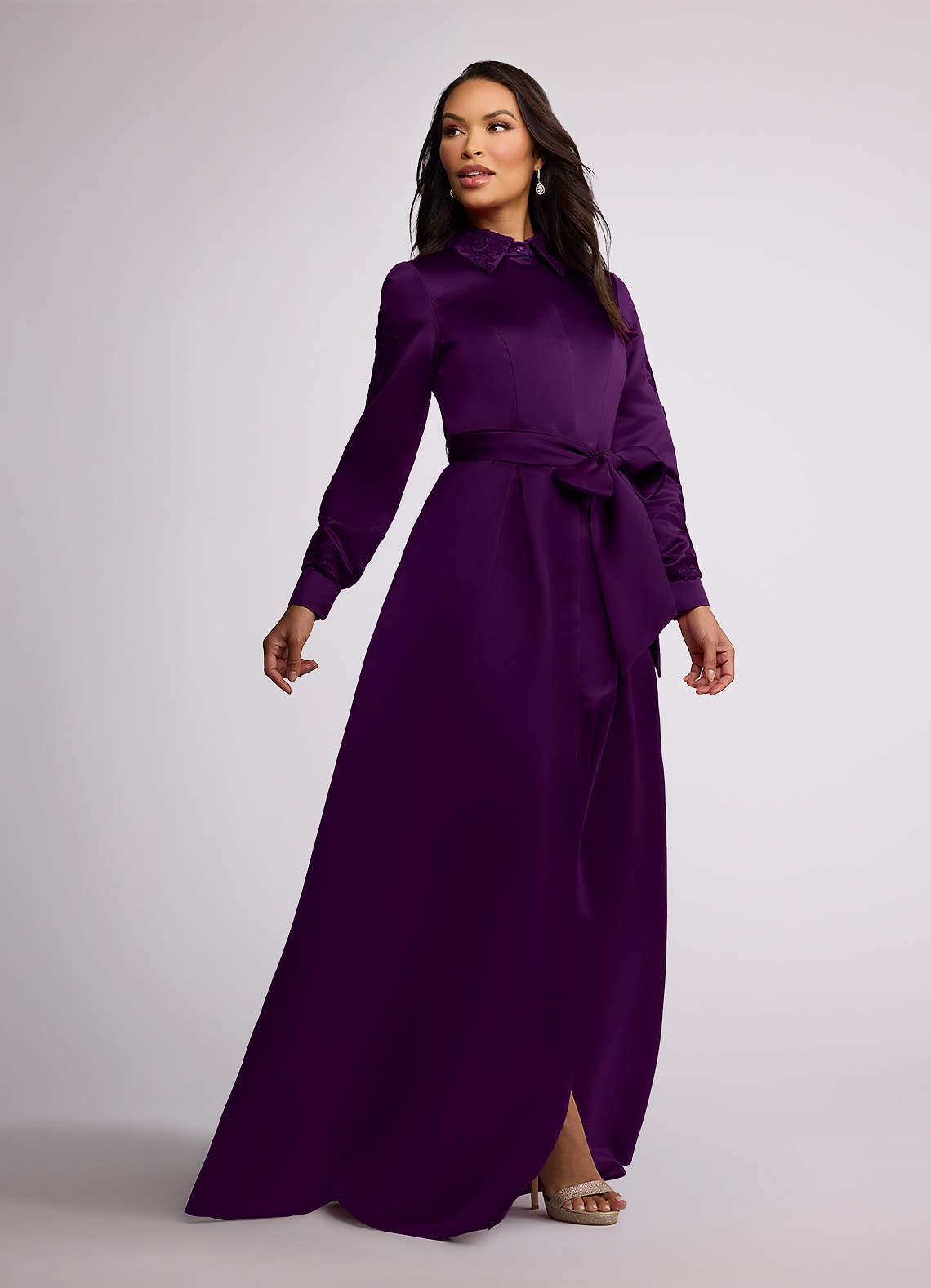 Grape Azazie Ruth Grape A-Line Lace Matte Satin Dress | Azazie