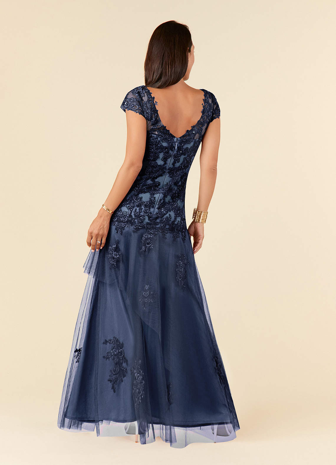Dark Navy/Dusty Blue Azazie Romy Mermaid V-Neck Sequins Tulle Floor ...