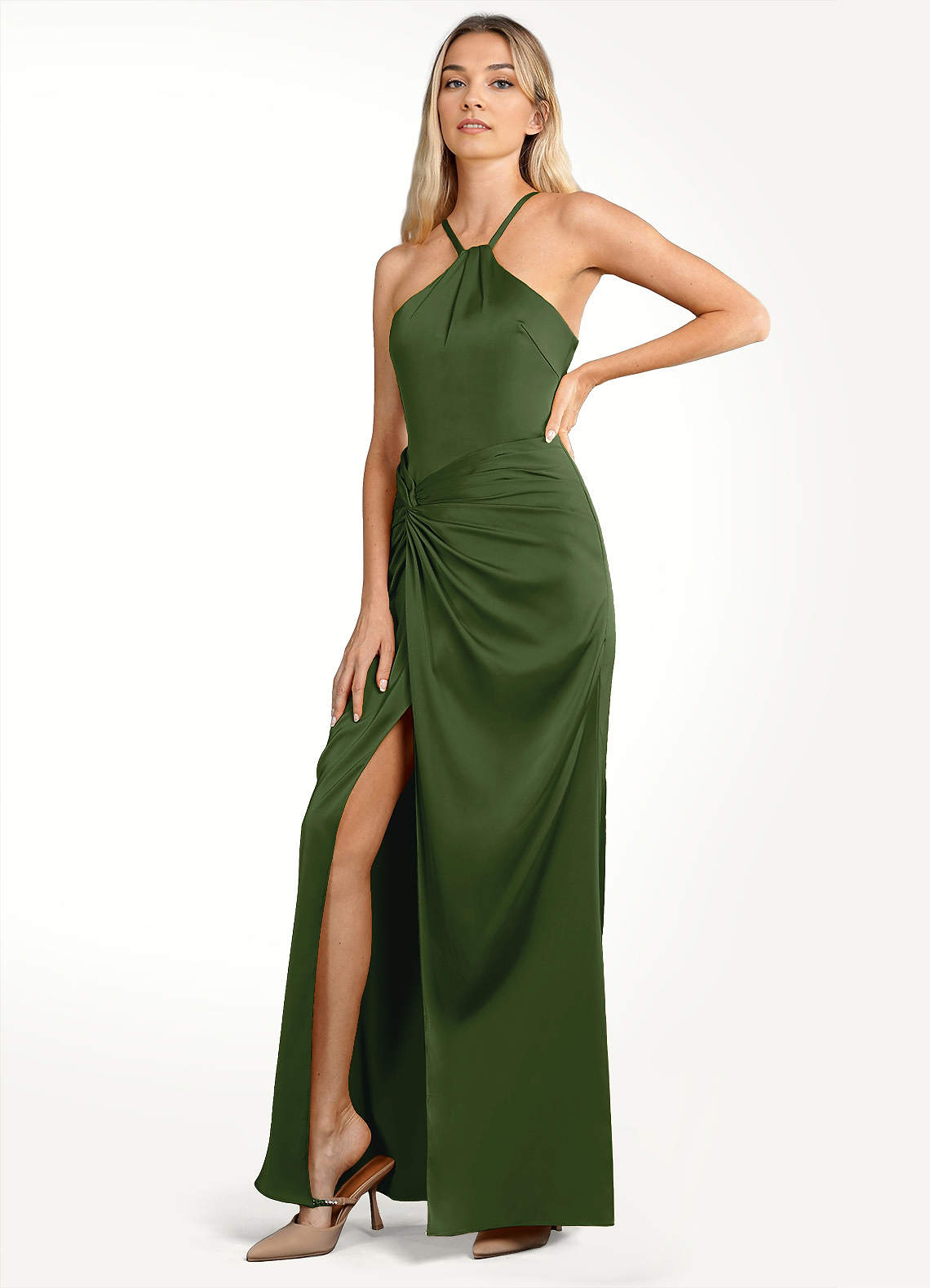 Abby Olive Green Halter Maxi Dress Atelier Dresses | Azazie
