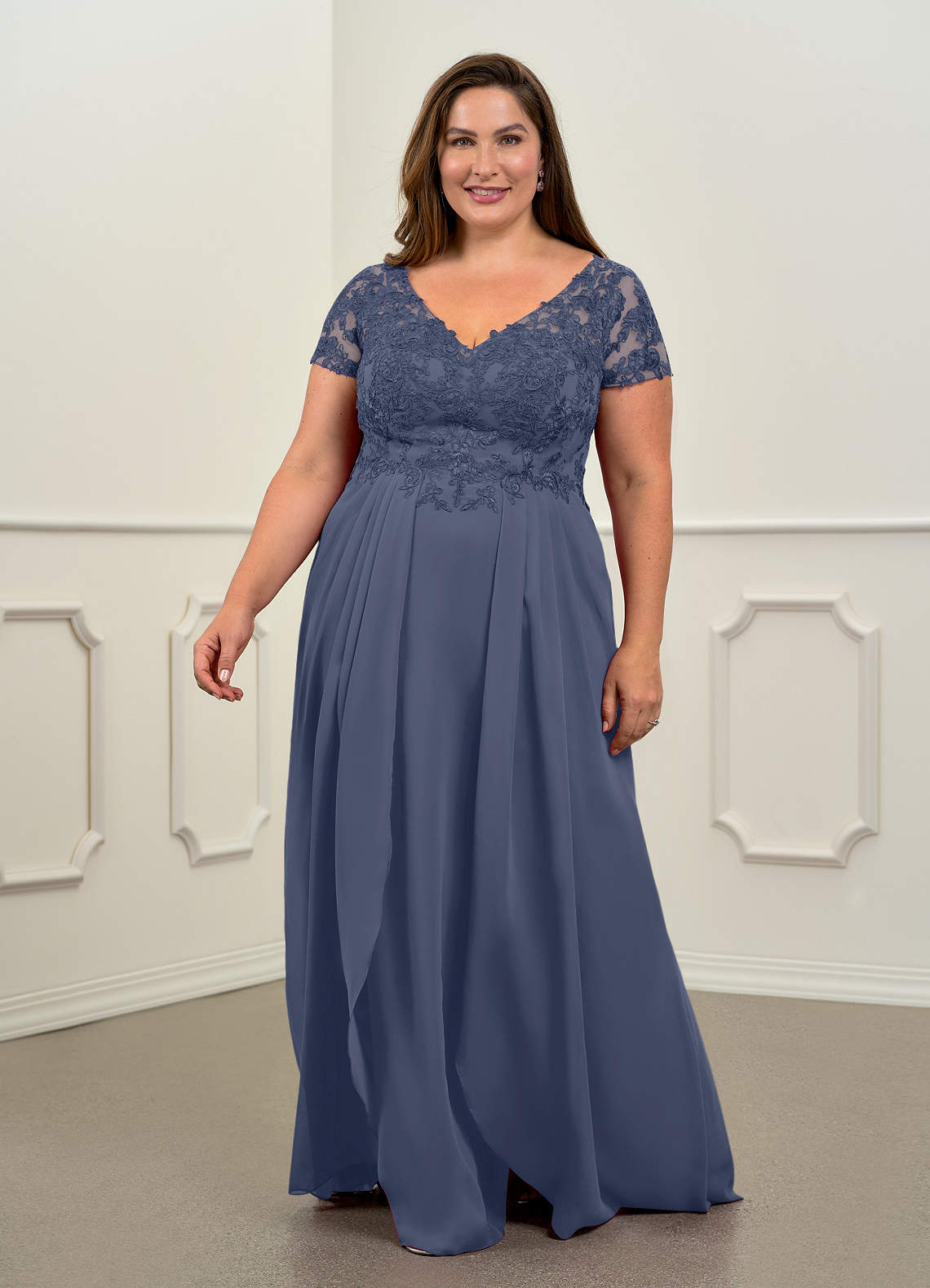 Azazie Dunja Stormy A-Line V-Neck Lace Chiffon Dress | Azazie