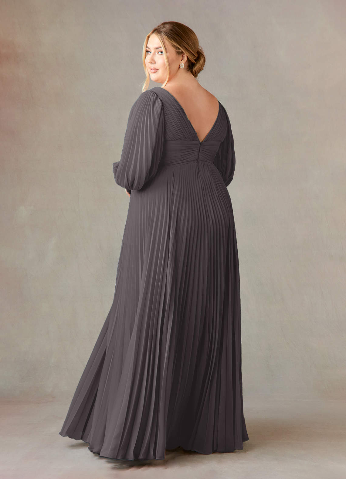 Azazie Zahara Steel Grey A-Line V-Neck Pleated Chiffon Dress | Azazie