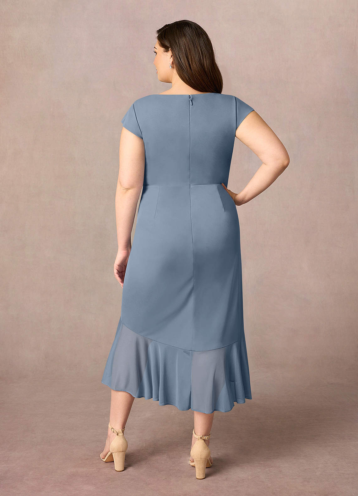Twilight Azazie Renetta Sheath V Neck Pleated Mesh Asymmetrical Dress