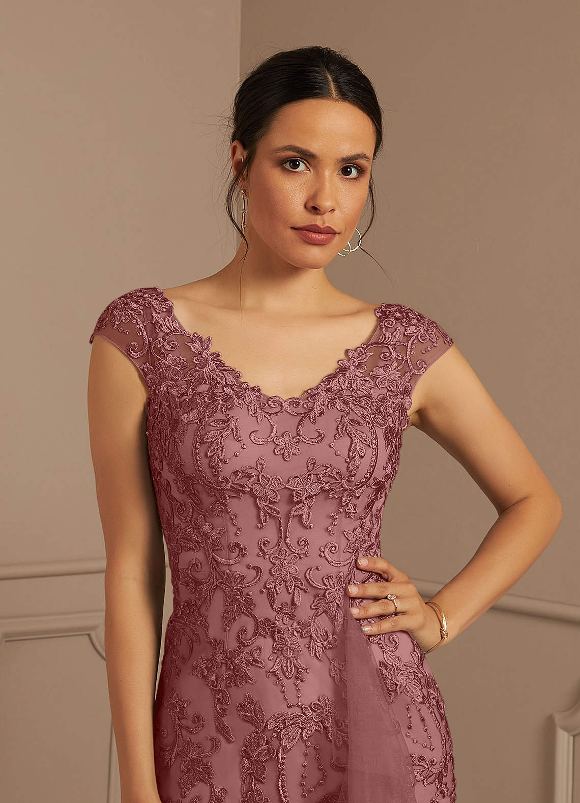 Azazie Melena Desert Rose Mermaid Lace Tulle Dress | Azazie