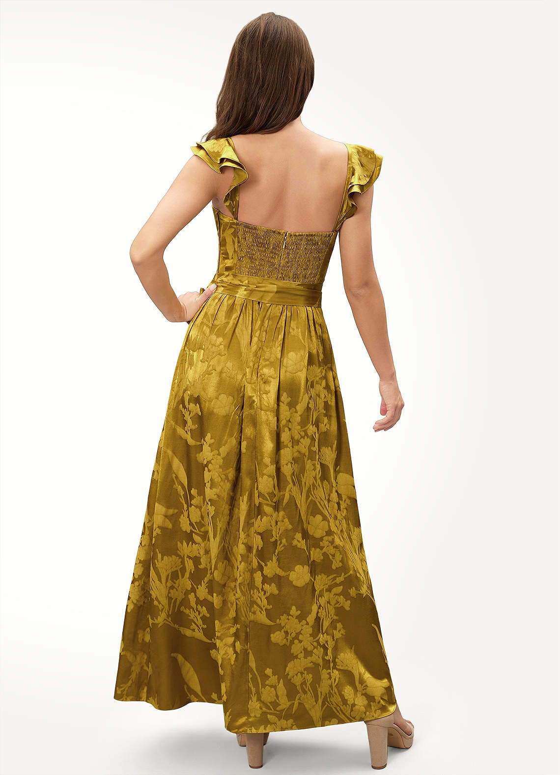 Stasey Chartreuse Jacquard Maxi Dress | Azazie