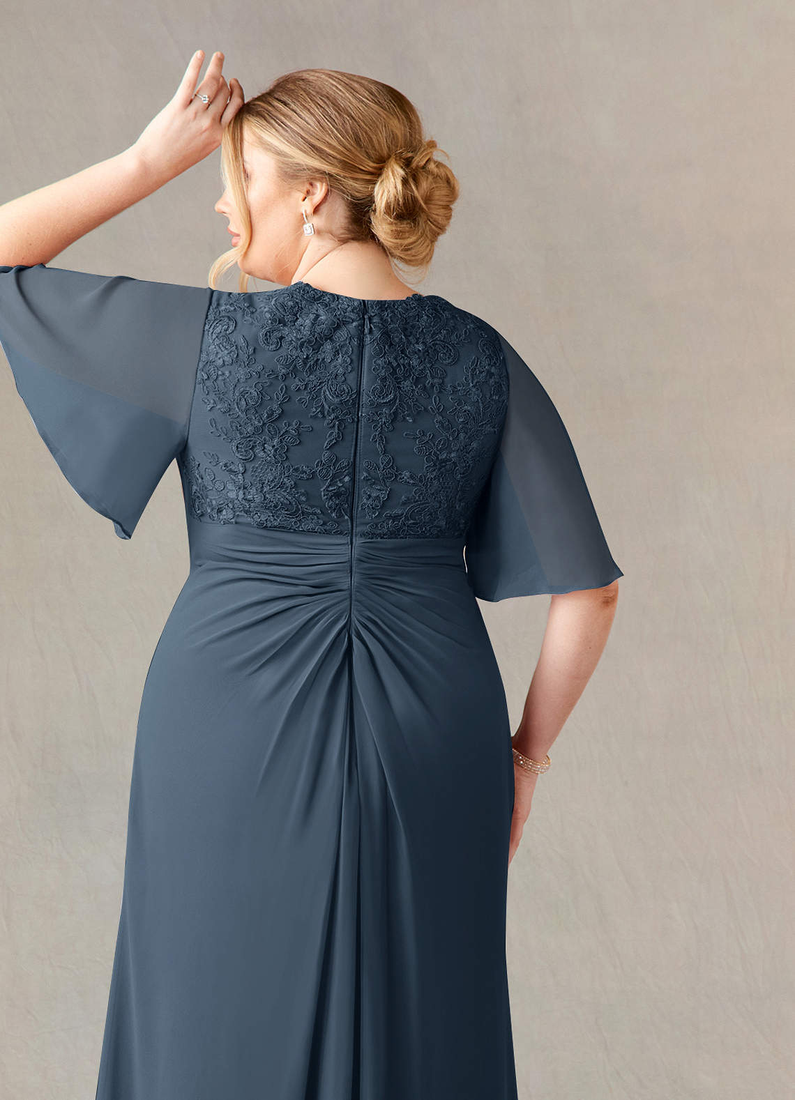 Azazie Carson Neptune A Line V Neck Lace Chiffon Dress Mother Of The