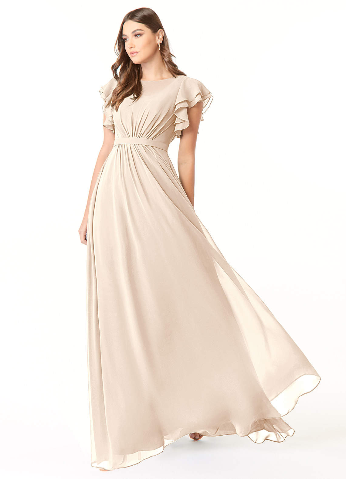 White Alabaster Azazie Daphne Modest Bridesmaid Dresses | Azazie