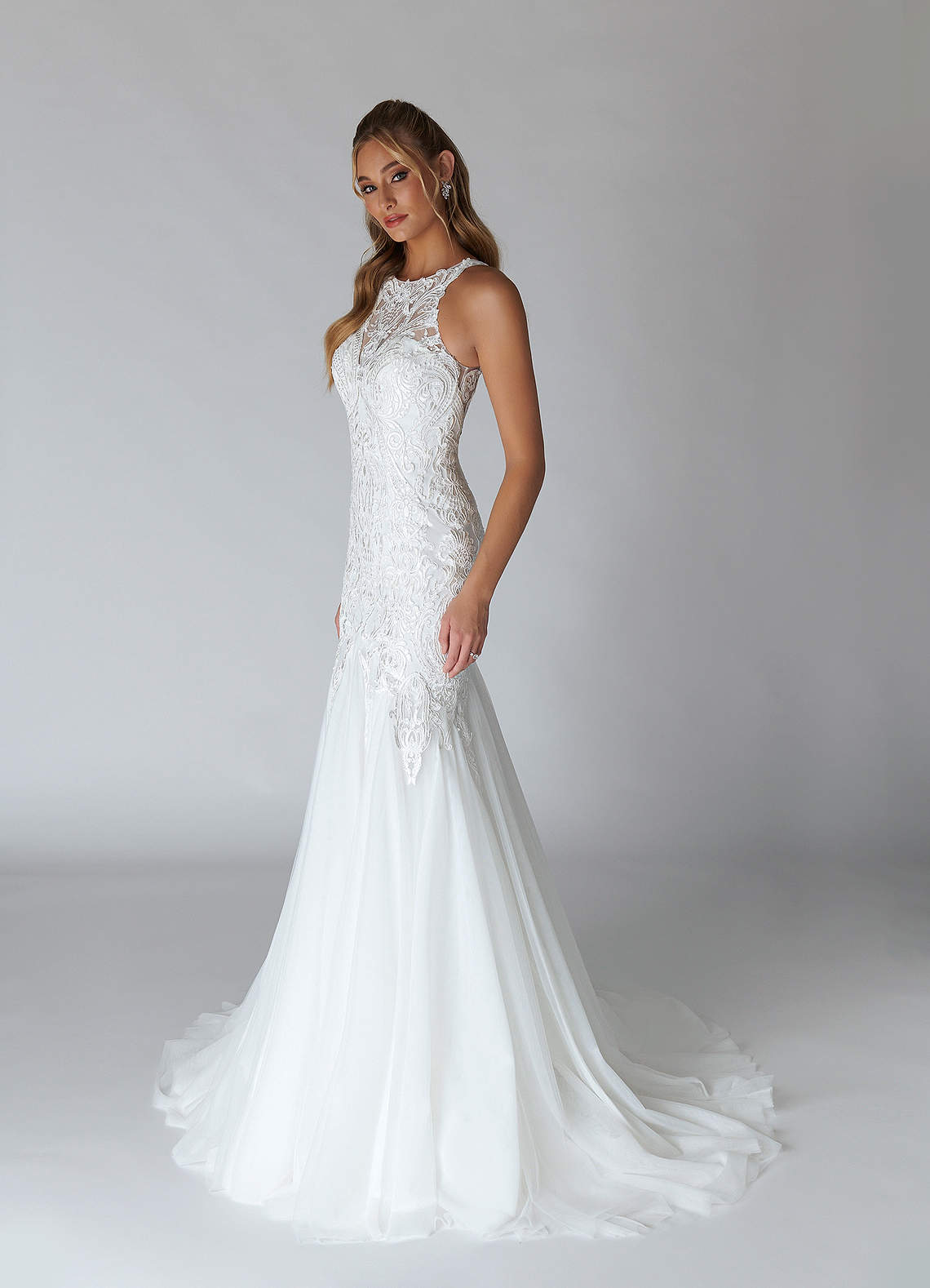 Diamond White Azazie Everdeen Diamond White Mermaid Sequins Tulle Dress ...