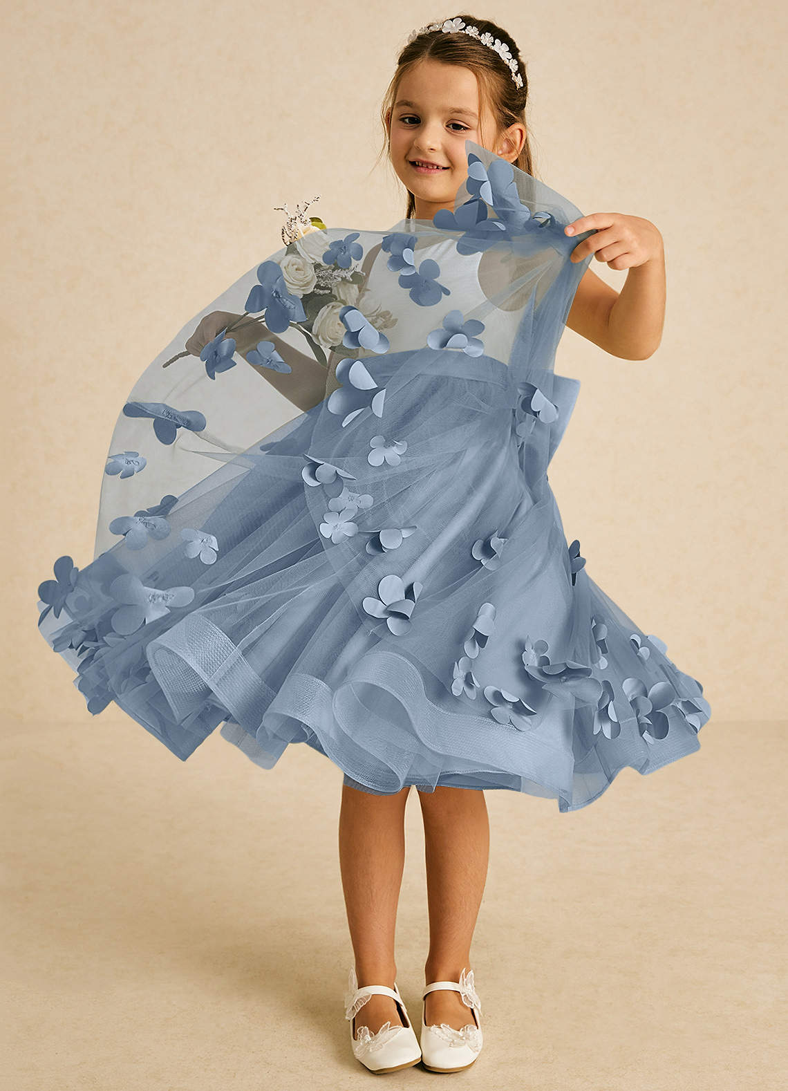 Azazie Sprout Dusty Blue A-Line Bow Tulle Dress | Azazie
