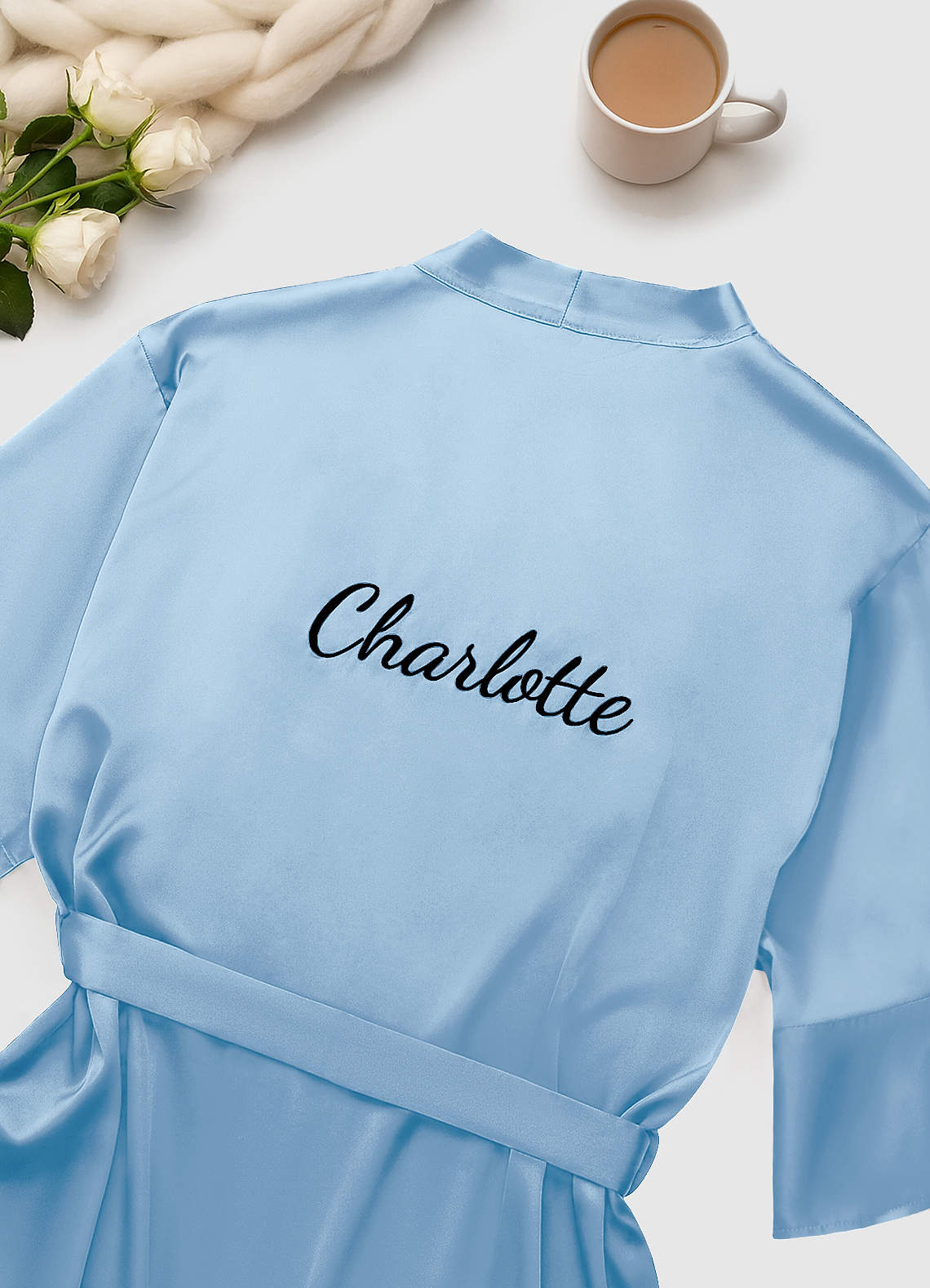 Personalized Embroidered Ruffled Satin Robe Robes | Azazie UK